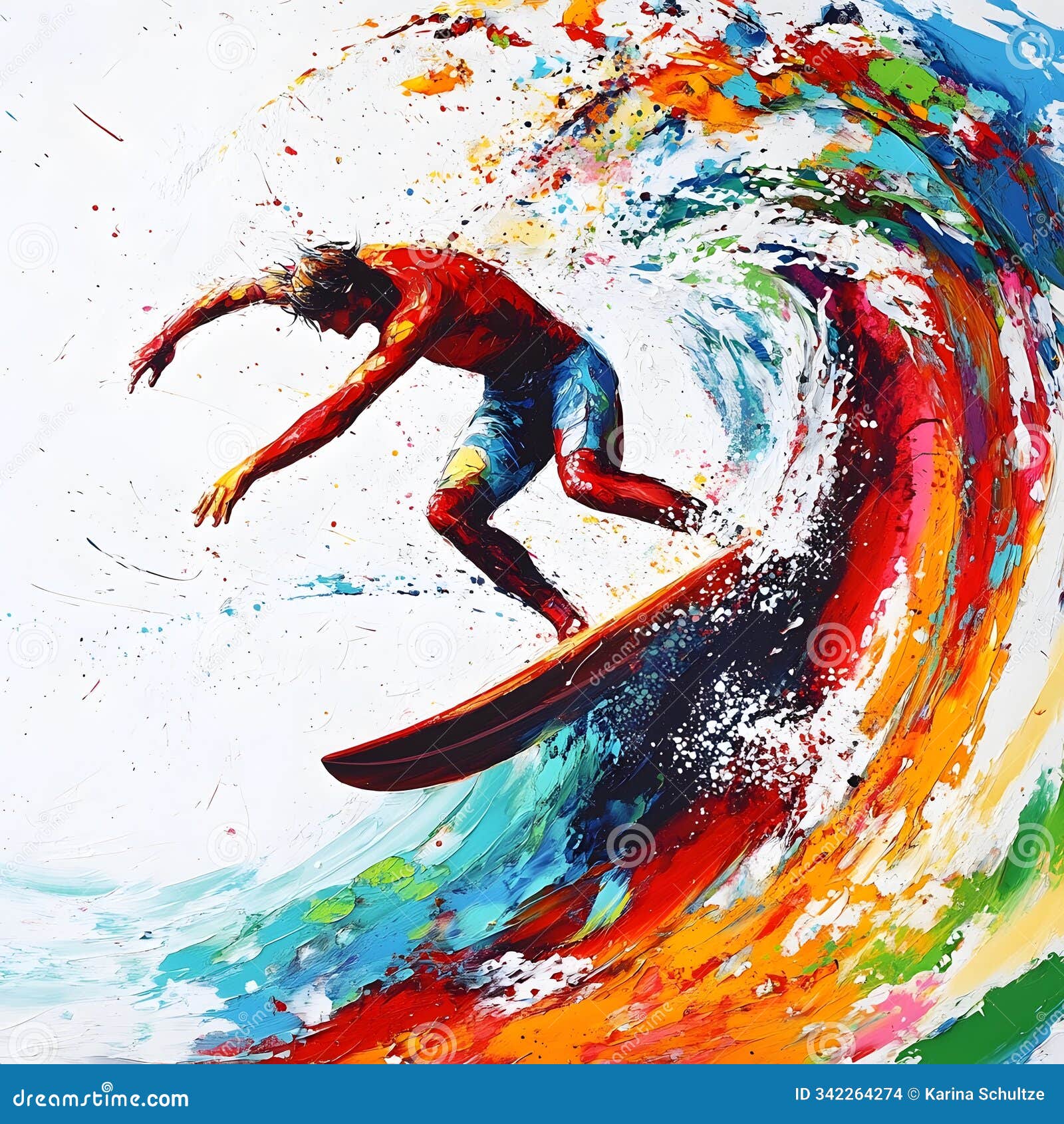 A Surfer in Action, Surrounded by Bold, Colorful Splashes that ...