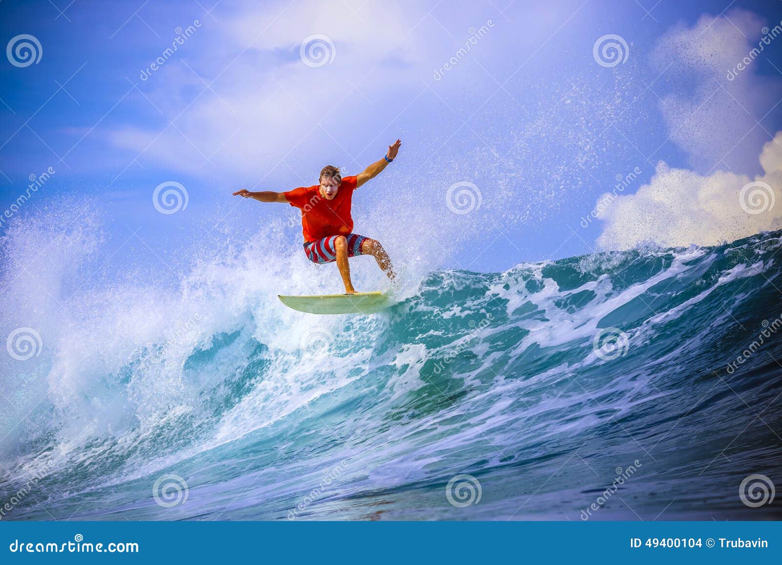 Surfer on Amazing Blue Wave Stock Photo - Image of nature, energy: 49400104