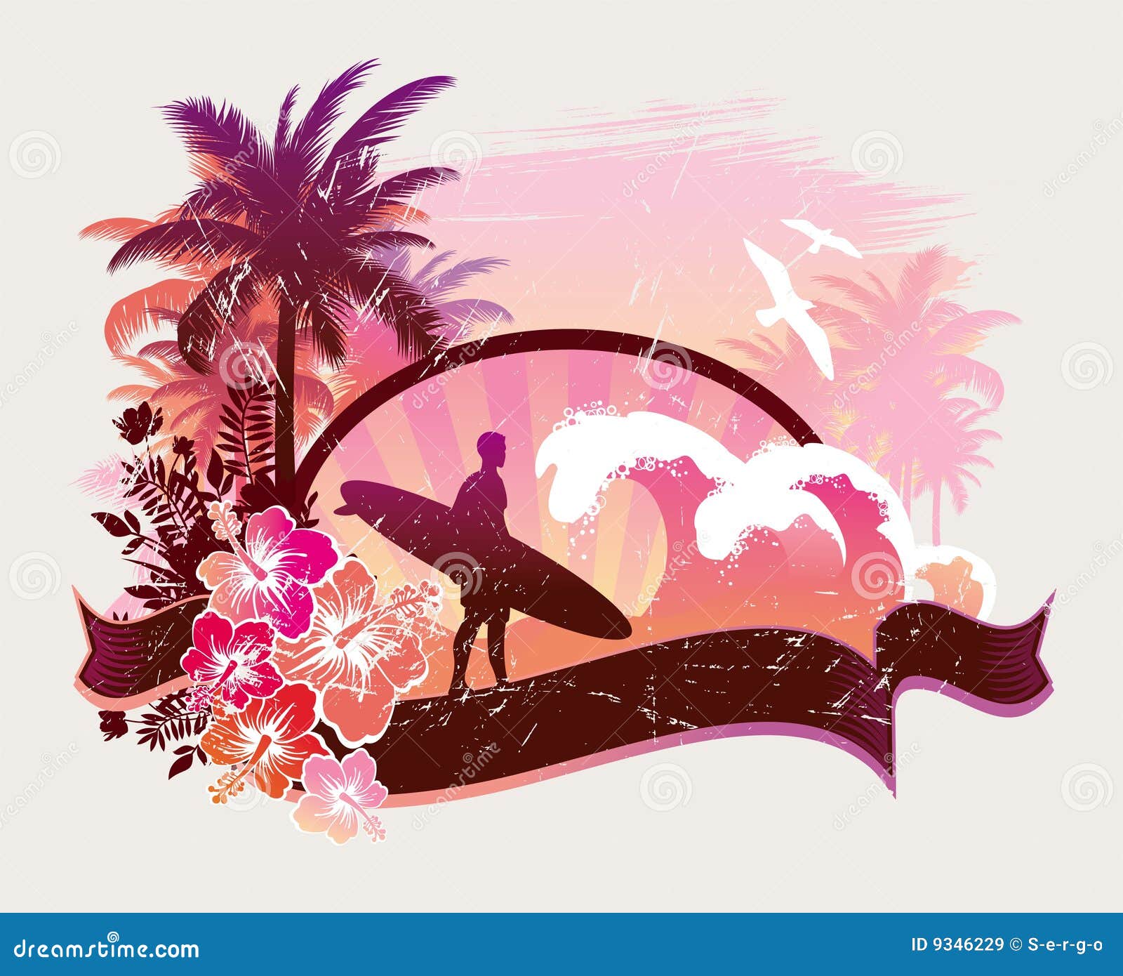 Surfer on a beach stock vector. Illustration of healthy - 9346229