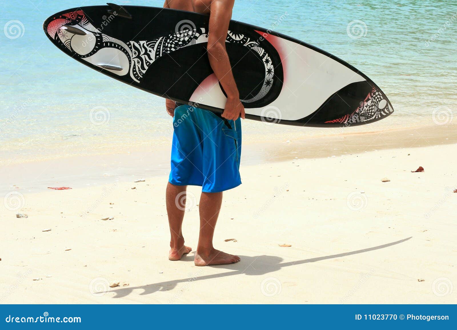 Surfer on Beach with Funky Arty Surfboard Stock Photo - Image of ...