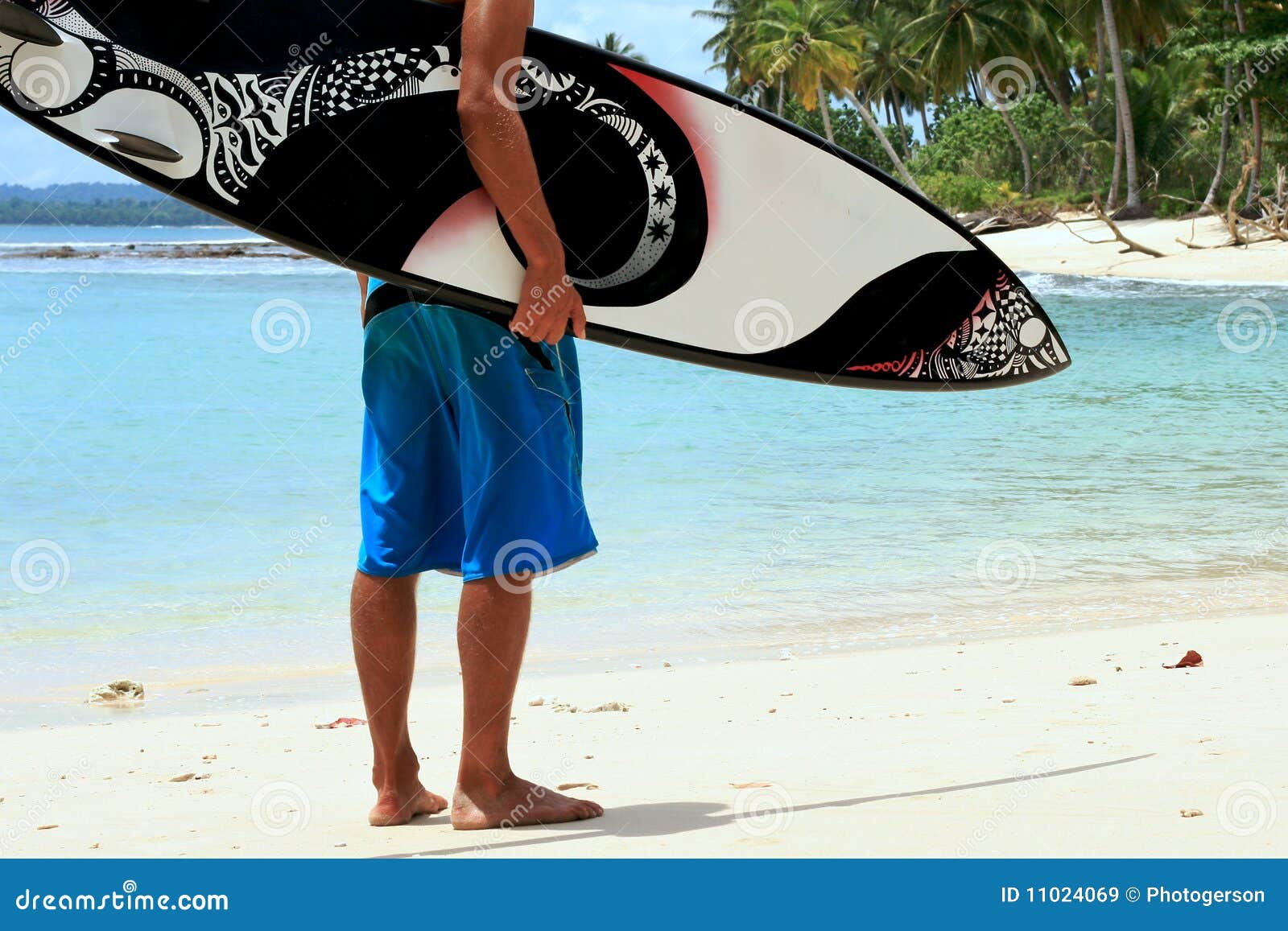 Surfer on Beach with Funky Arty Surfboard Stock Image - Image of ...