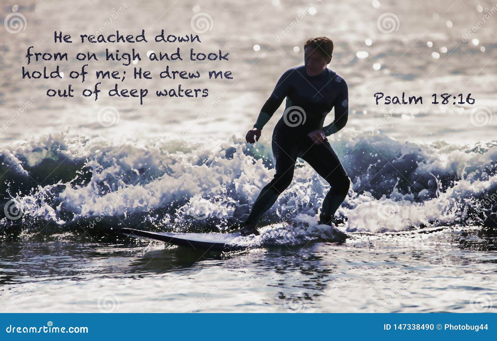 Surfer with Bible verse stock photo. Image of person - 147338490