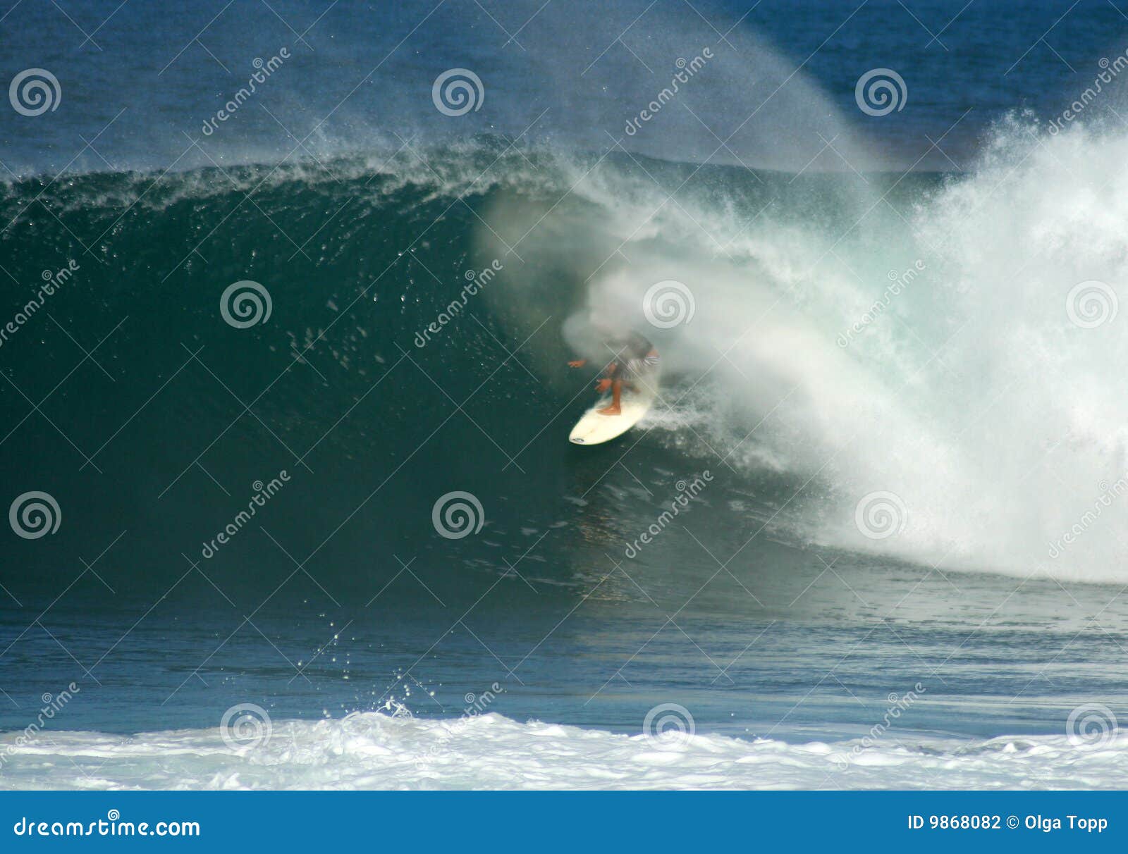 Surfer in a Big Barrel on the North Shore, Hawaii Stock Photo - Image ...