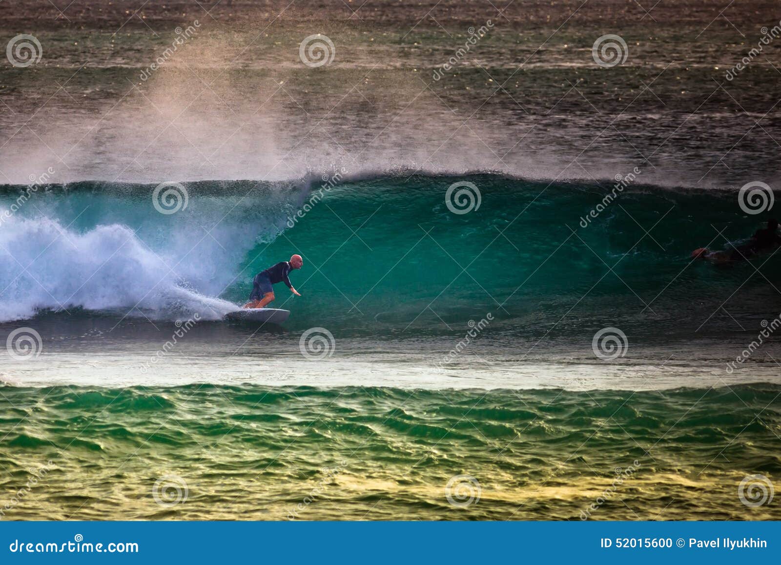 Surfer on Blue Ocean Wave in Bali Stock Photo - Image of sports ...