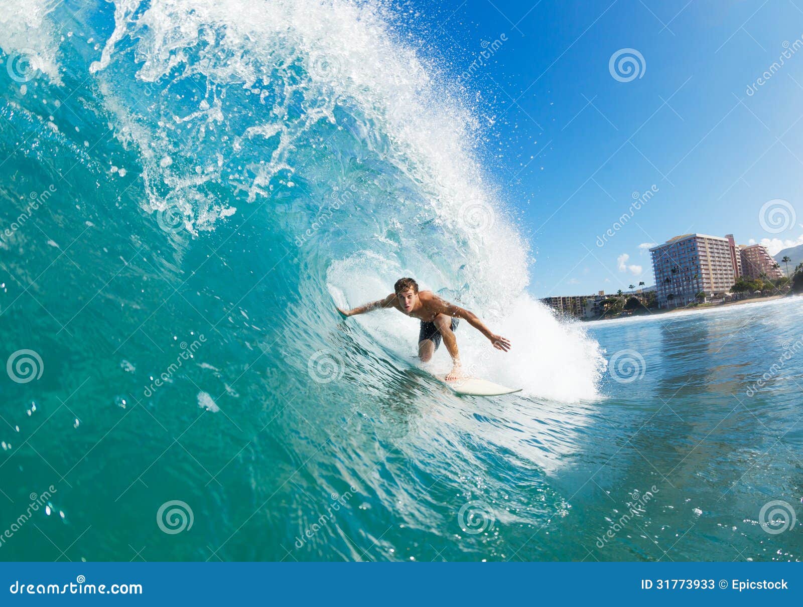 Surfer on Blue Ocean Wave stock image. Image of exercise - 31773933