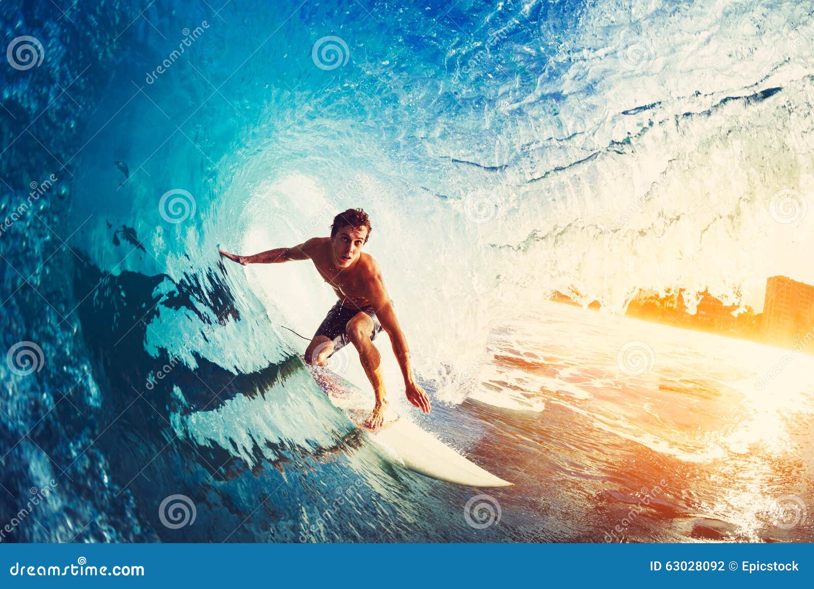 Surfer on Blue Ocean Wave stock photo. Image of sports - 63028092