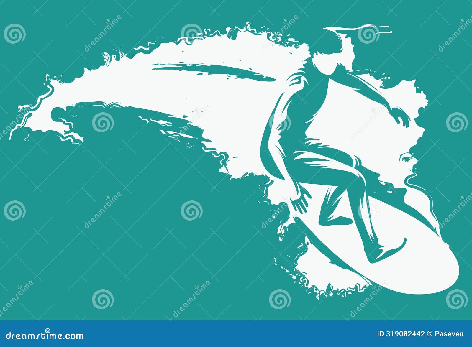 Surfer on a Board Riding the Waves at Sea Stock Illustration ...