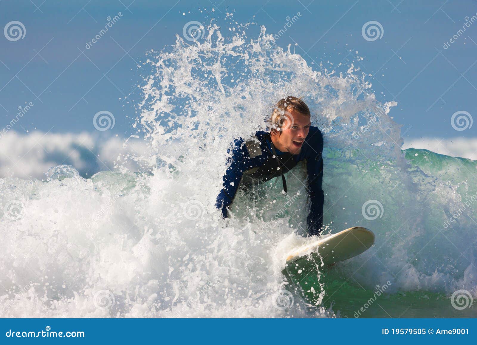 Surfer and Board in Sea with Waves Stock Image - Image of sport, nature ...