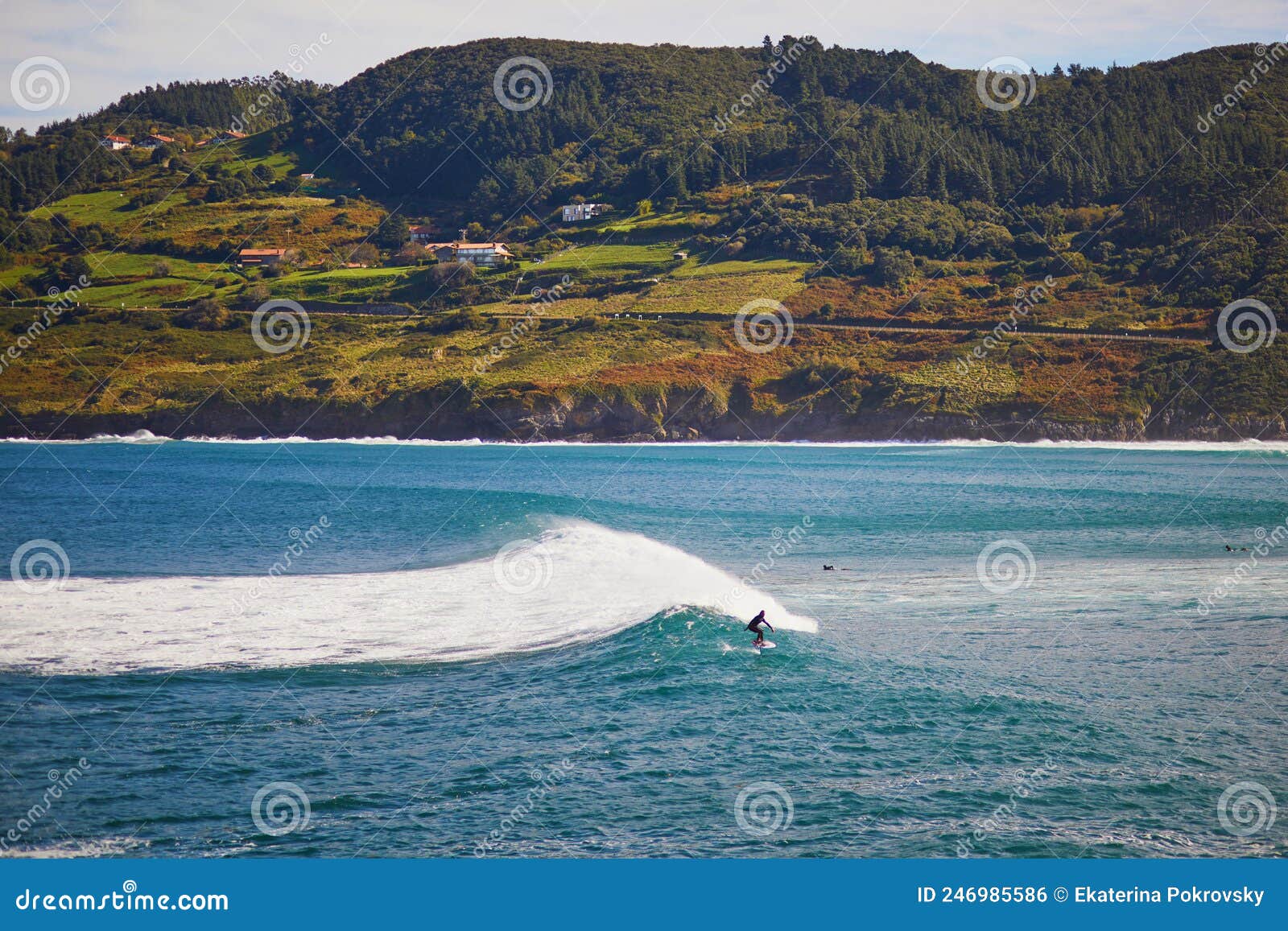 Surfer Catching Wave in Mundaka, Basque Country, Spain Stock Photo ...