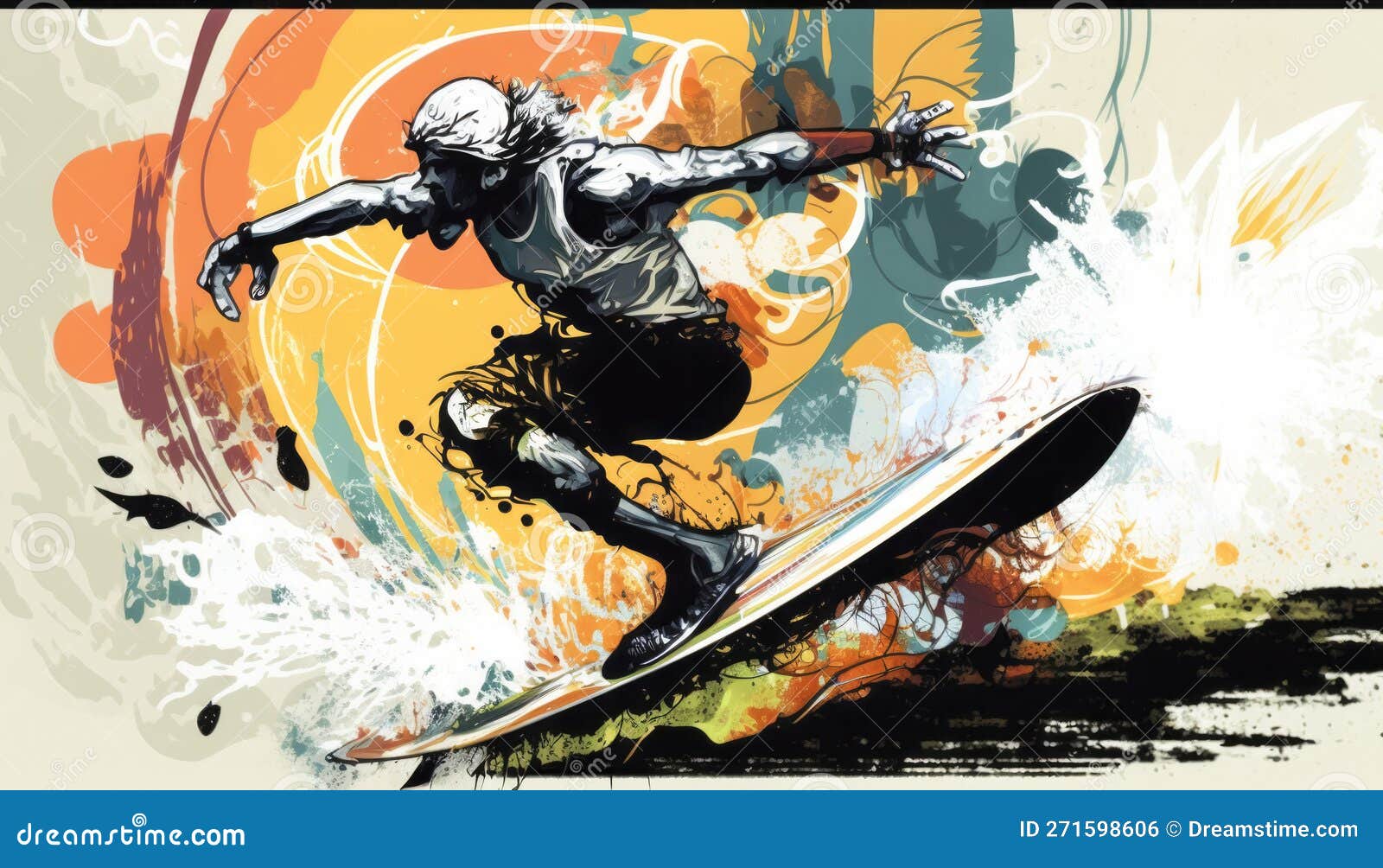 Surfer on a Colorful Wave Visualized by Graffitit Art Stock ...