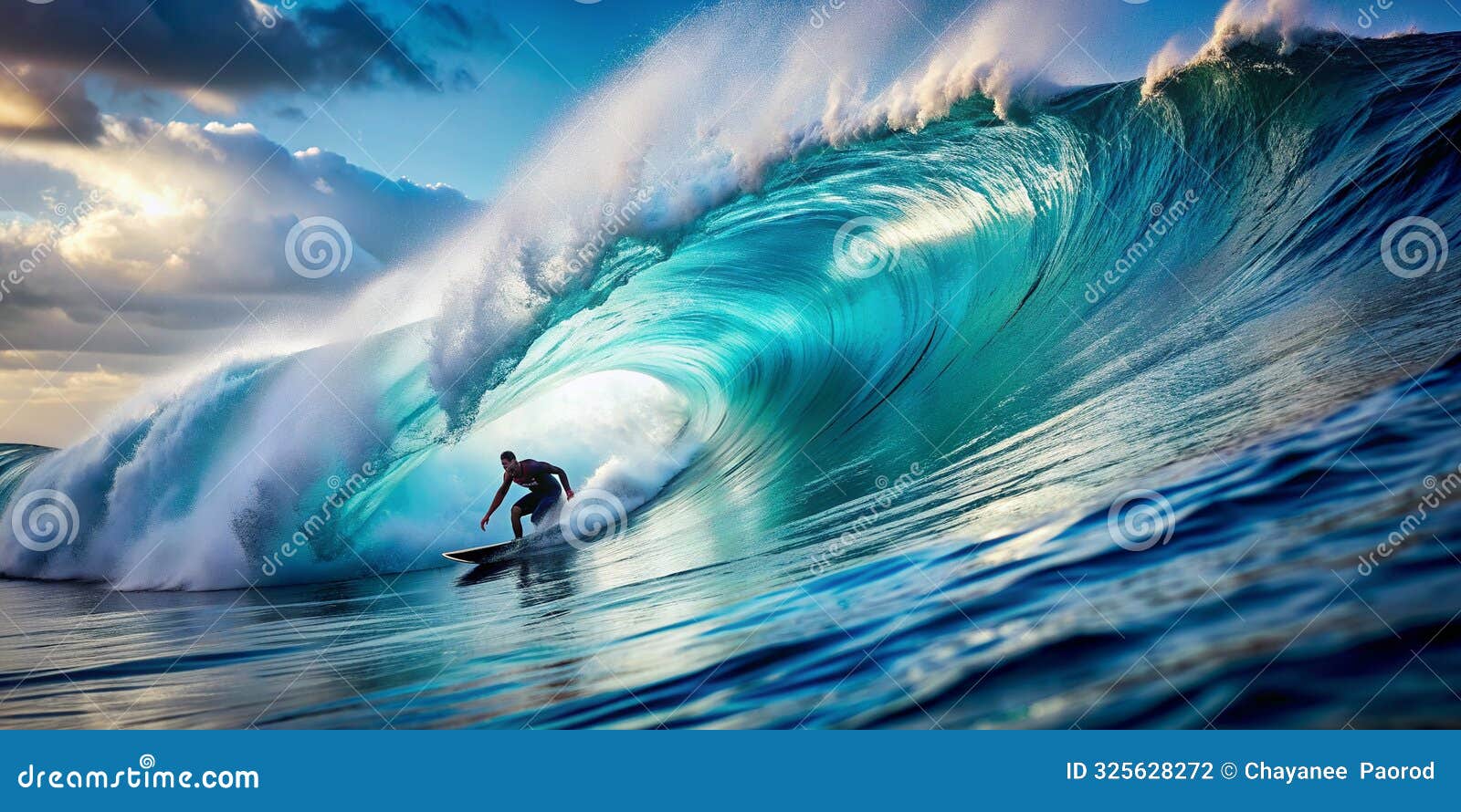 Surfer Dropping into a Large Ocean Wave AI-Generated Content Stock ...