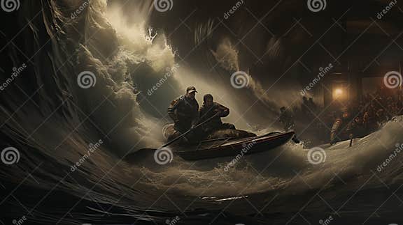 Surfer Executing a Daring Move on Massive Wave with Intricate Water ...