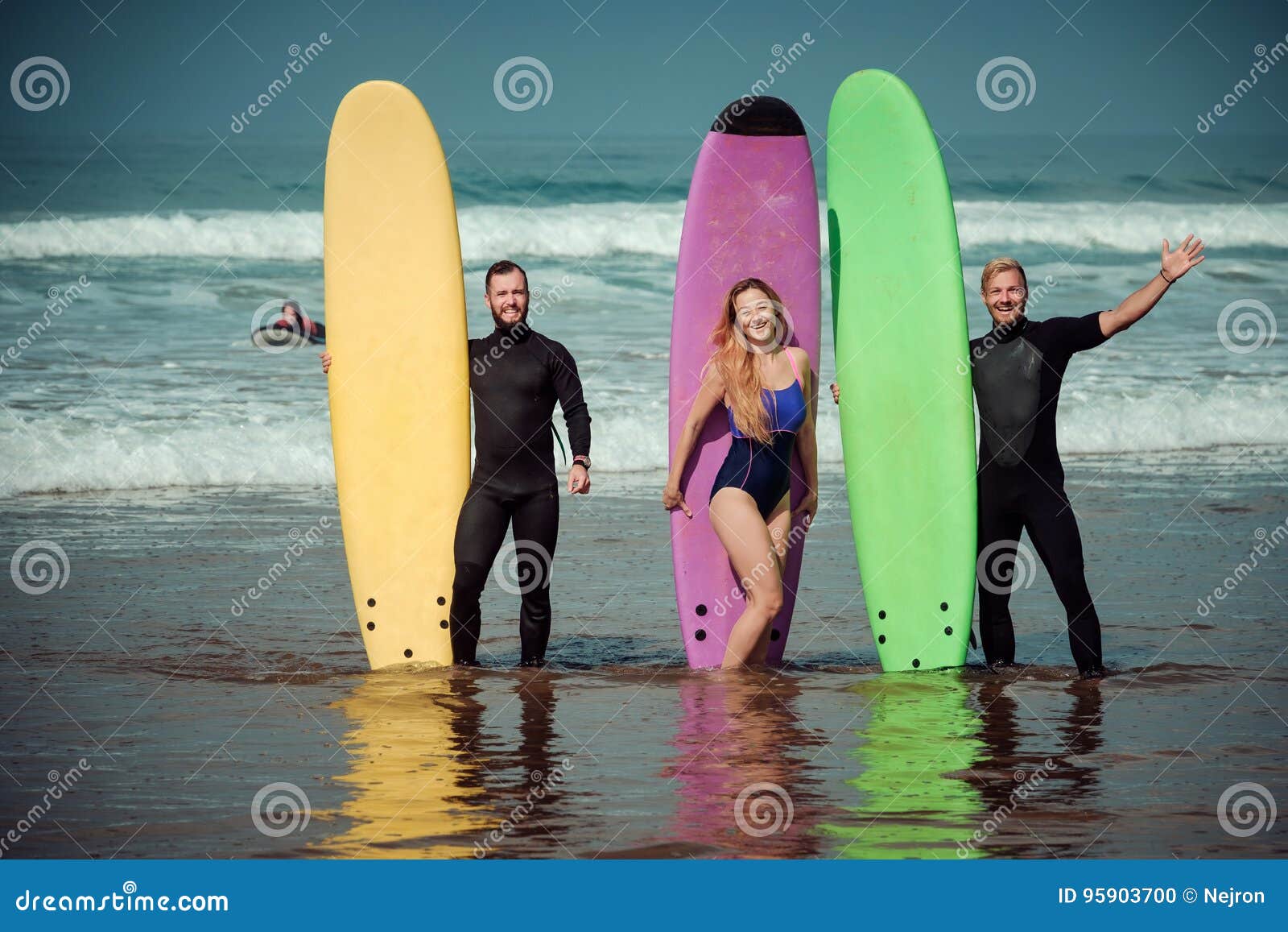 Surfer Friends on a Beach with a Surfing Boards Stock Photo - Image of ...