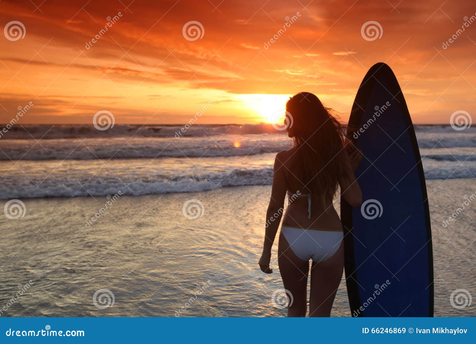 Surfer Girl on Beach at Sunset Stock Image - Image of bali, young: 66246869
