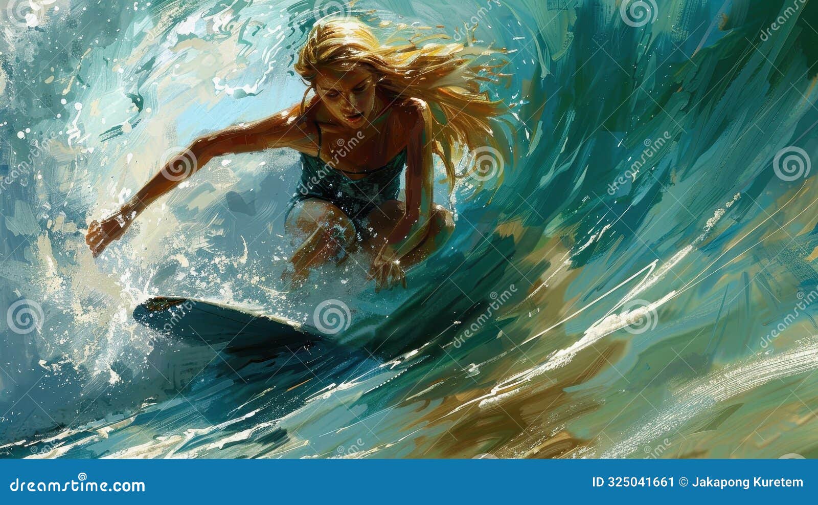 Surfer Girl Riding a Perfect Wave. Stock Image - Image of activity ...