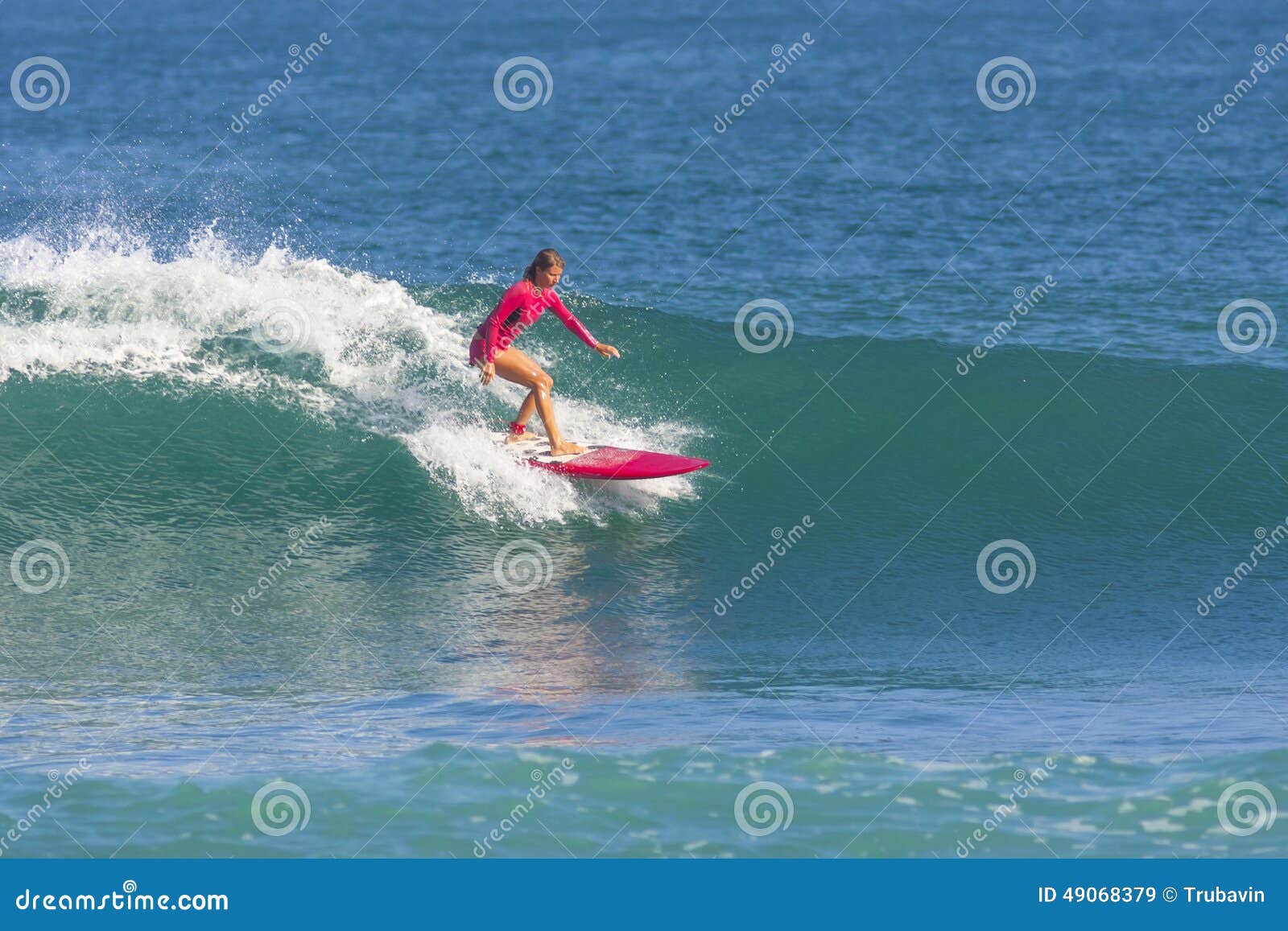 Surfer girl on the wave stock image. Image of outdoor - 49068379