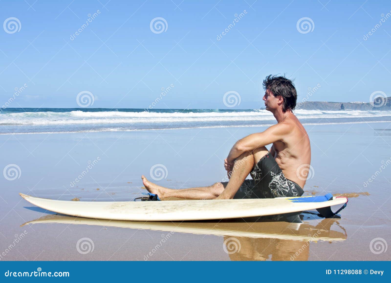 Surfer with His Surfboard at the Beach Stock Photo - Image of holiday ...