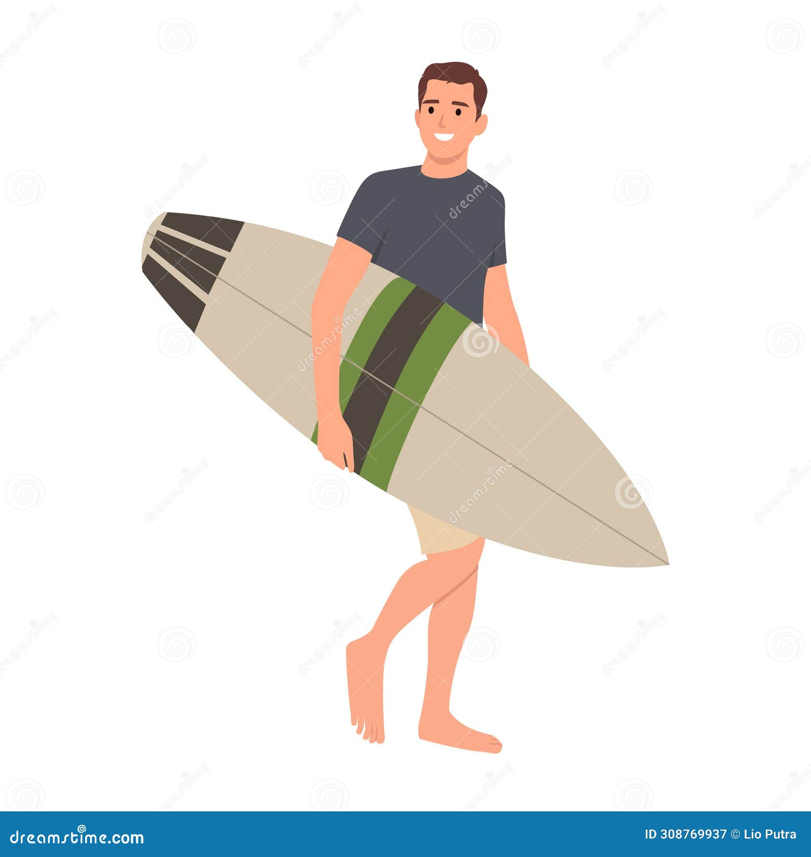 Surfer and His Surfboard Ready To Surf while Walking Stock Vector ...