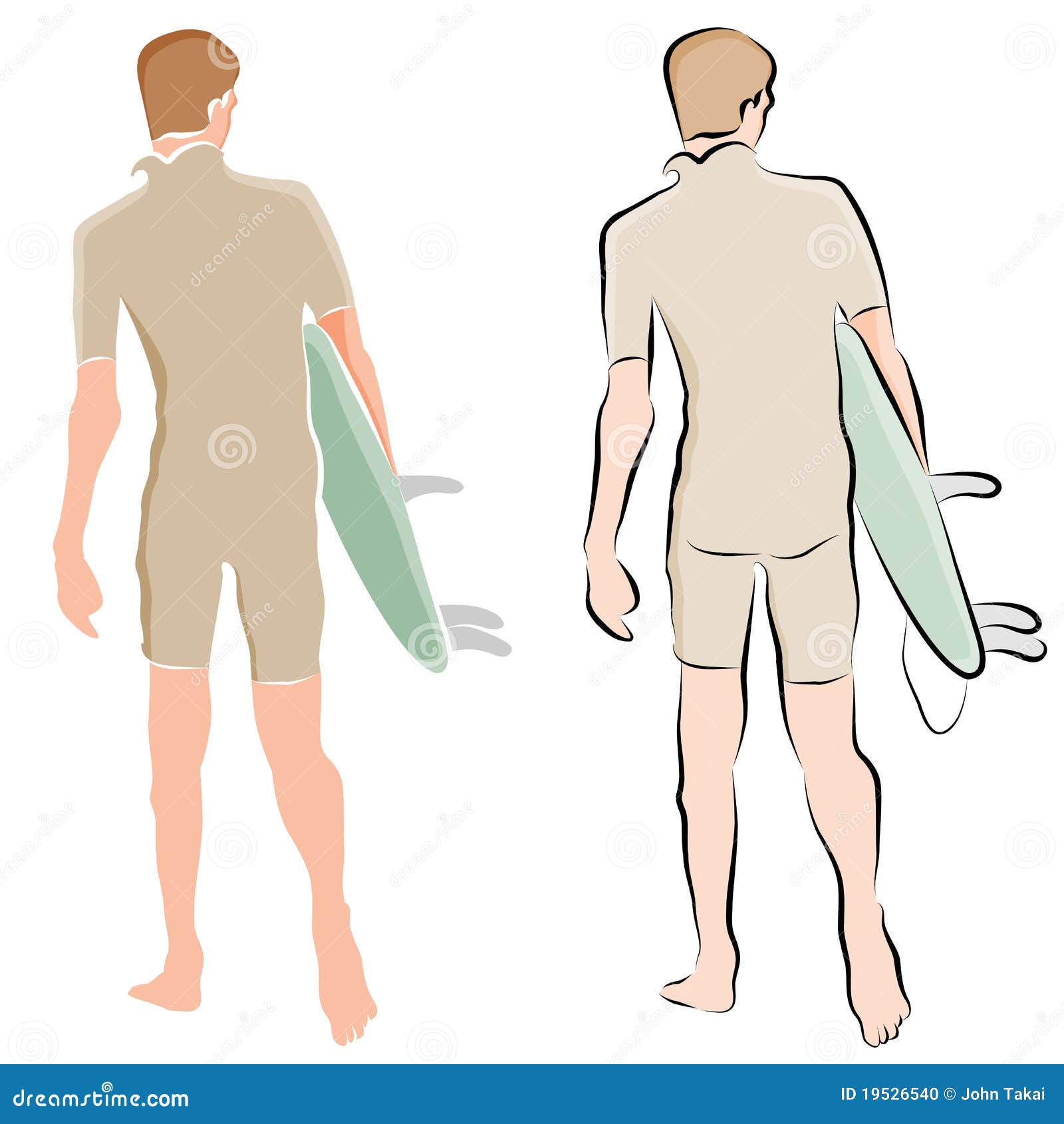 Surfer Holding Surfboard Line Drawing Stock Vector - Illustration of ...