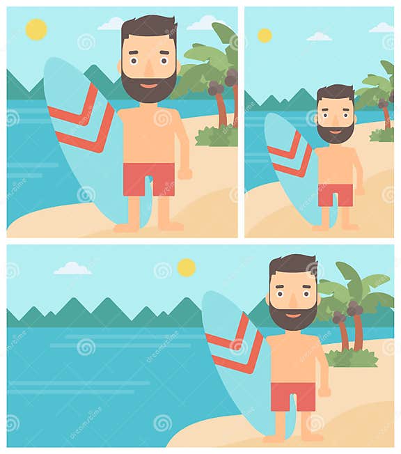 Surfer Holding Surfboard Vector Illustration Stock Vector