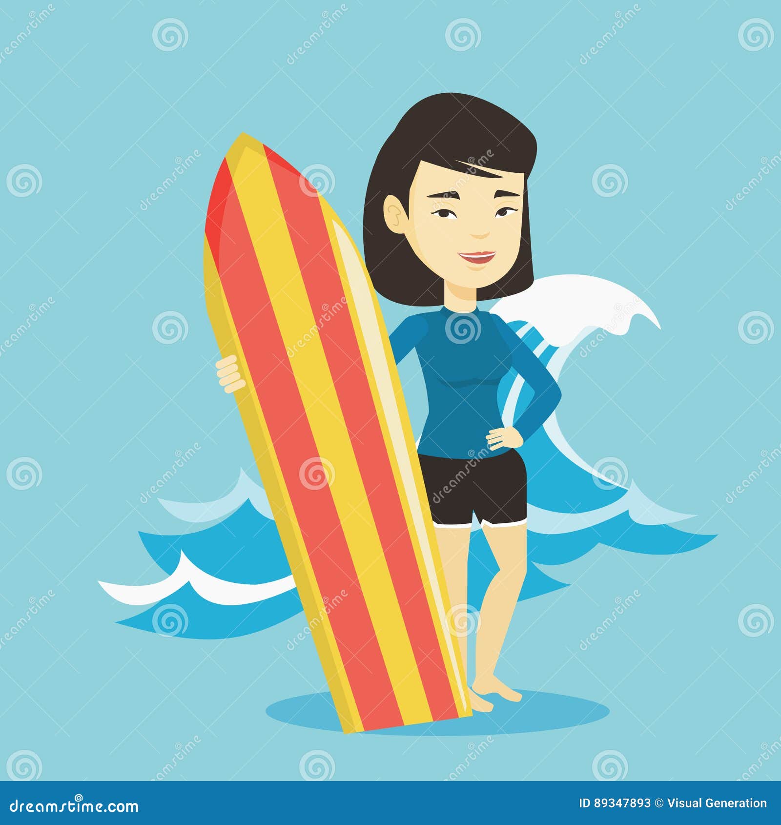 Surfer Holding Surfboard Vector Illustration Stock Vector