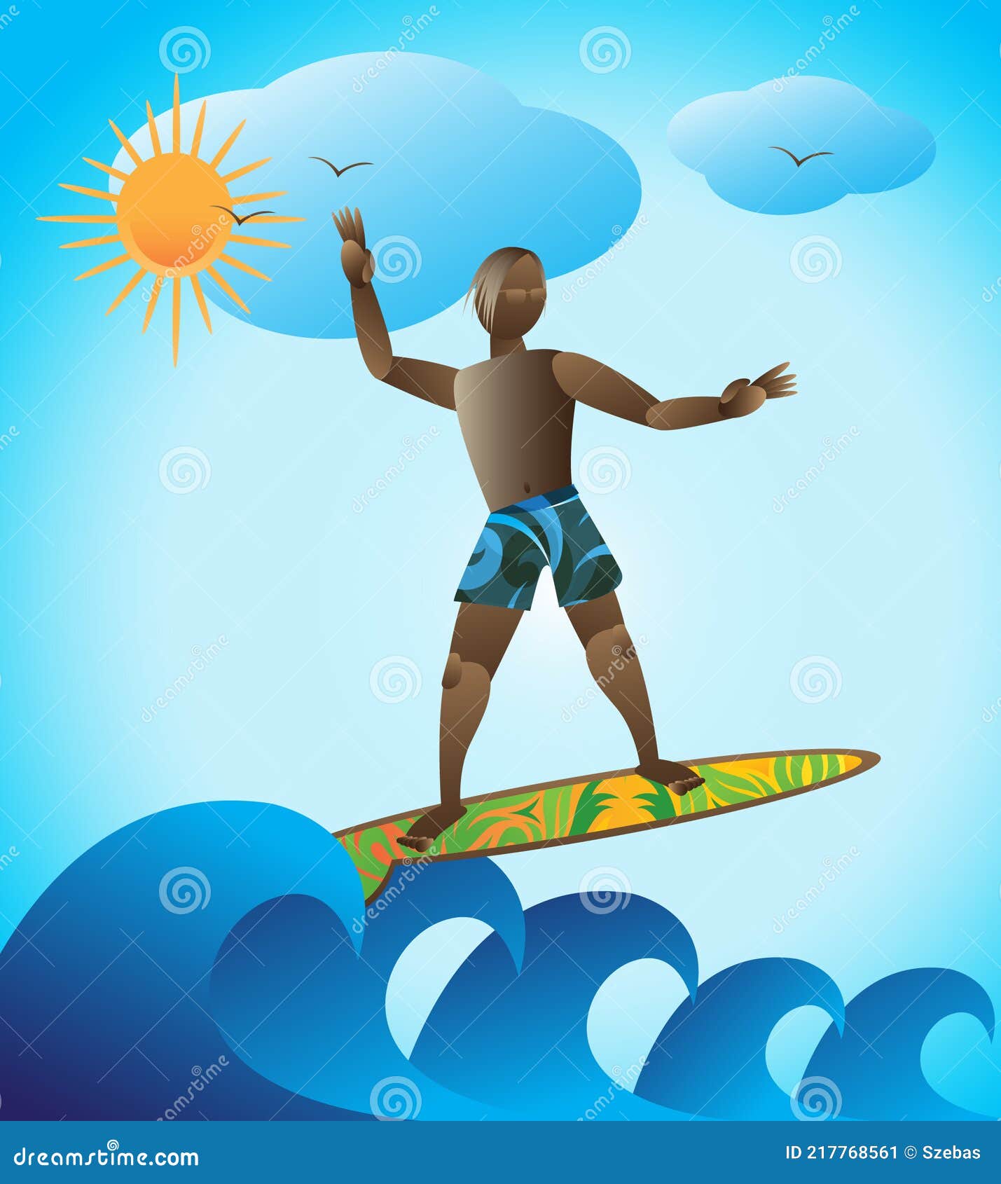 Surfer illustration stock vector. Illustration of vector - 217768561