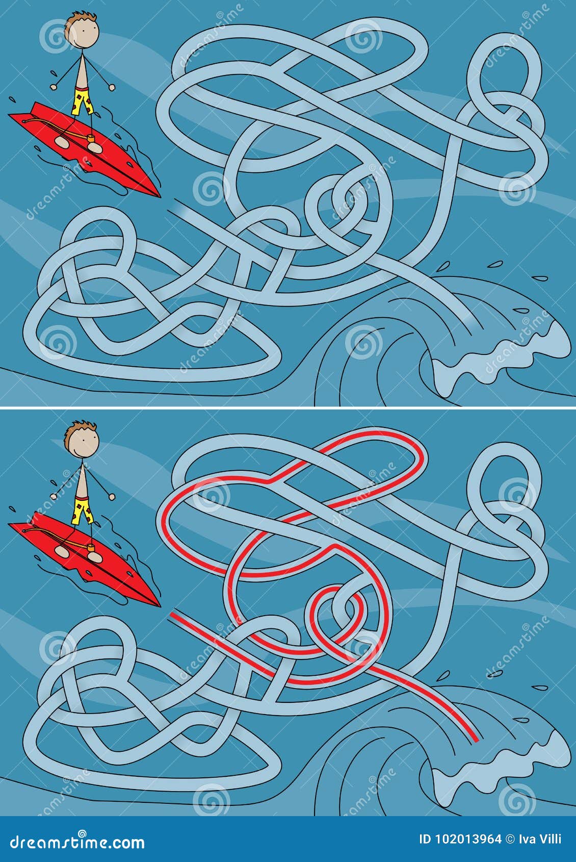 Surfer maze stock vector. Illustration of waves, labyrinth - 102013964