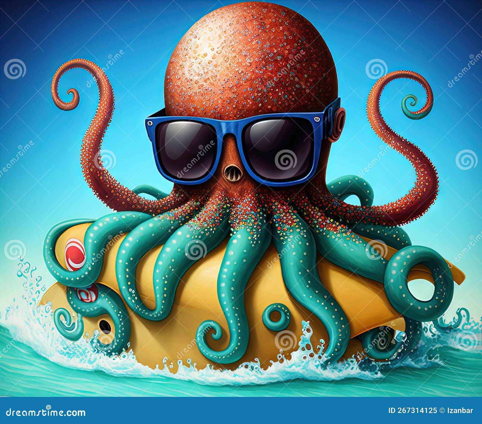 Surfer Octopus with Sunglasses Surfing Illustration Generative Ai Stock ...