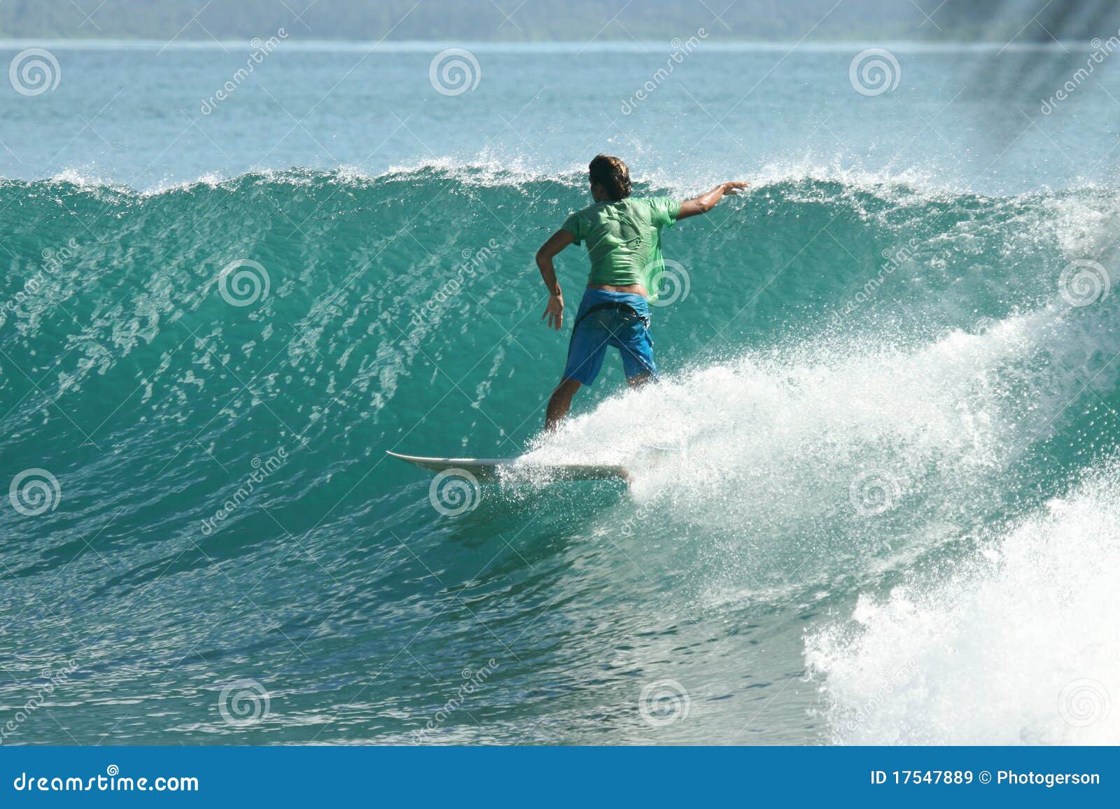 Surfer on Perfect Green Wave Stock Image - Image of blue, nature: 17547889