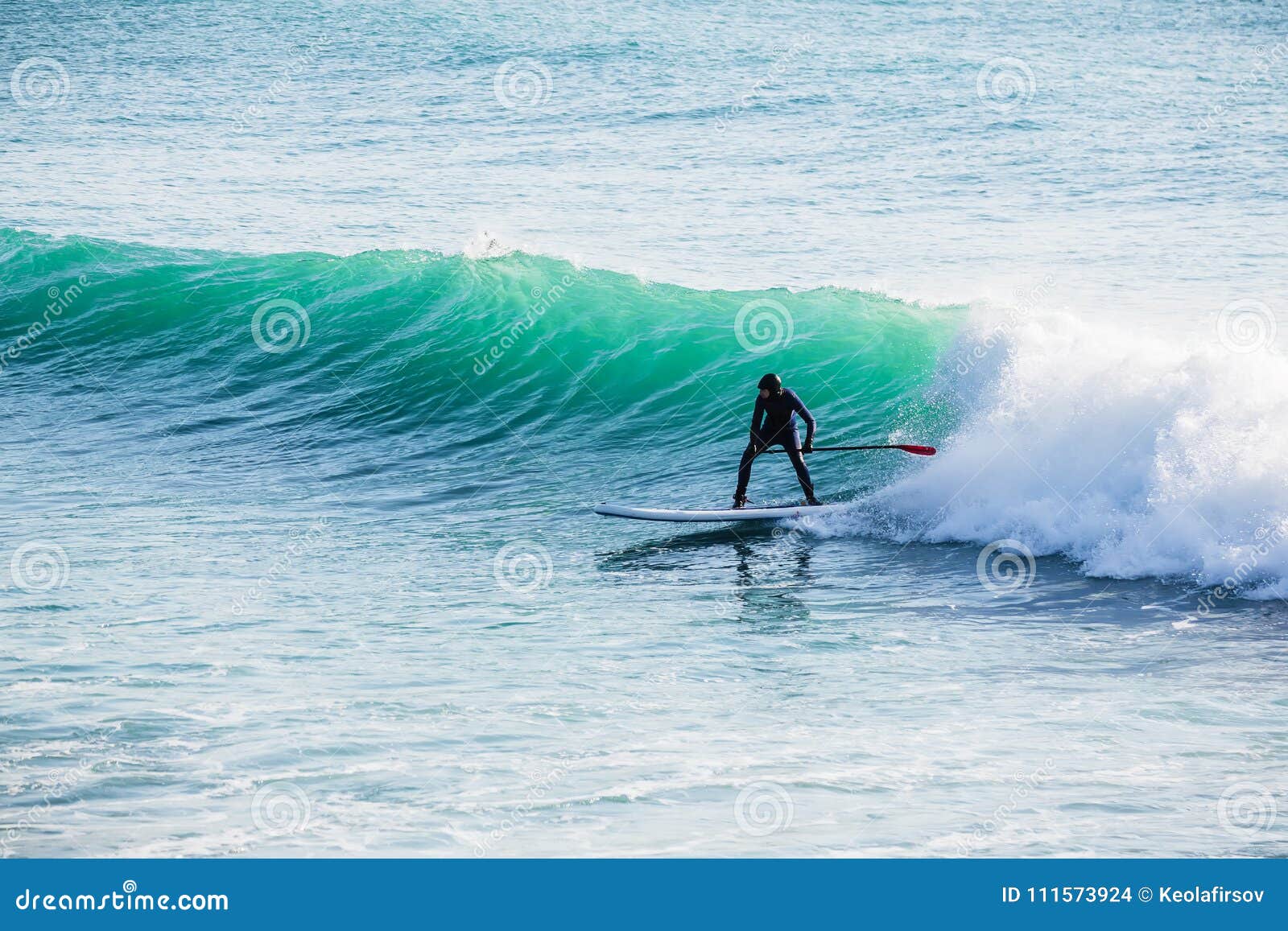 Surfer Ride on Stand Up Paddle Board on Ocean Waves. Stand Up Paddle ...