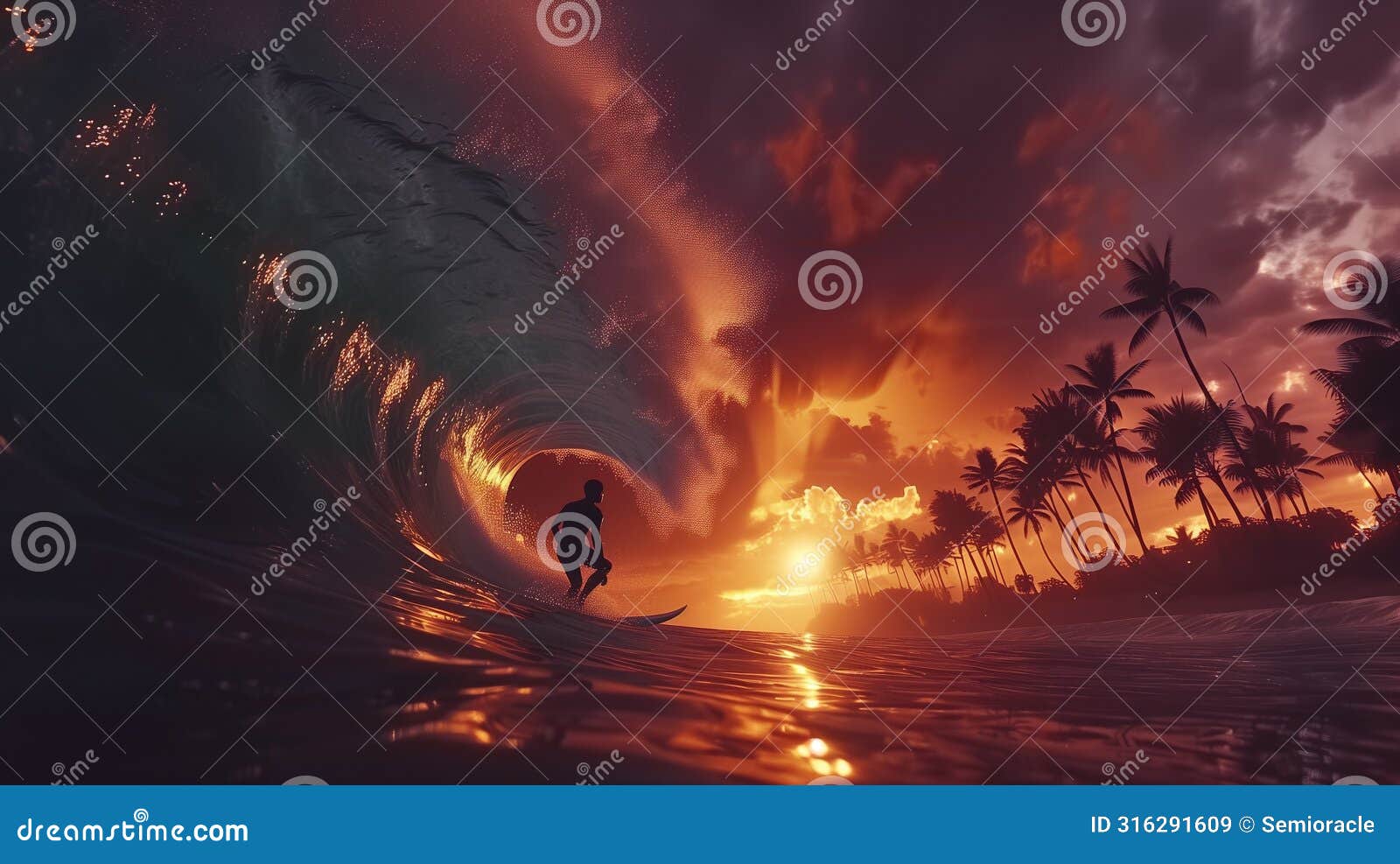 Epic Wave Surge Devastating Beautiful Countryside With Green Trees ...