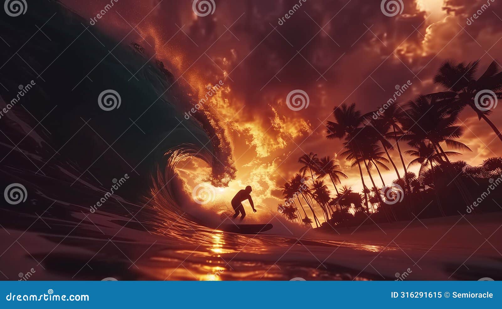 Epic Wave Surge Devastating Beautiful Countryside With Green Trees ...