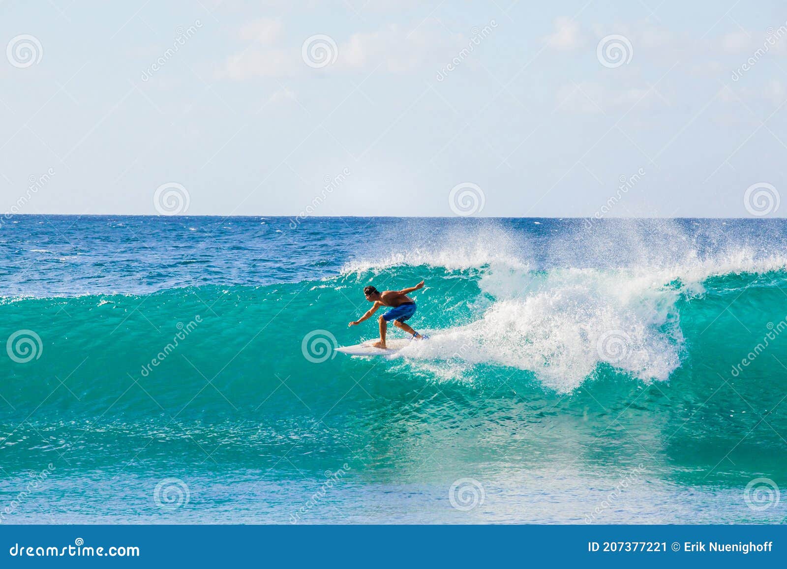 North Shore Oahu Hawaii 10 20 2015 Surfer Rides on a Wave on the North ...