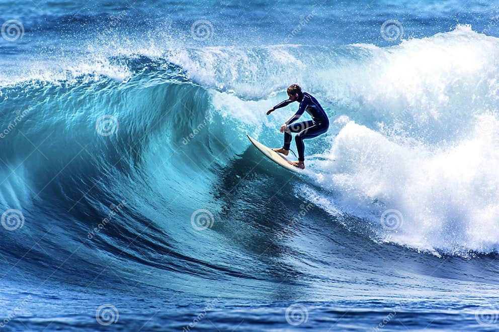 Surfer Riding a Big Wave in the Ocean Stock Image - Image of riding ...