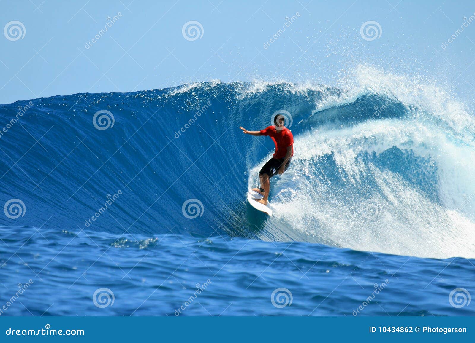 Surfer Riding Blue Wave, Mentawai, Indonesia Stock Photo - Image of ...