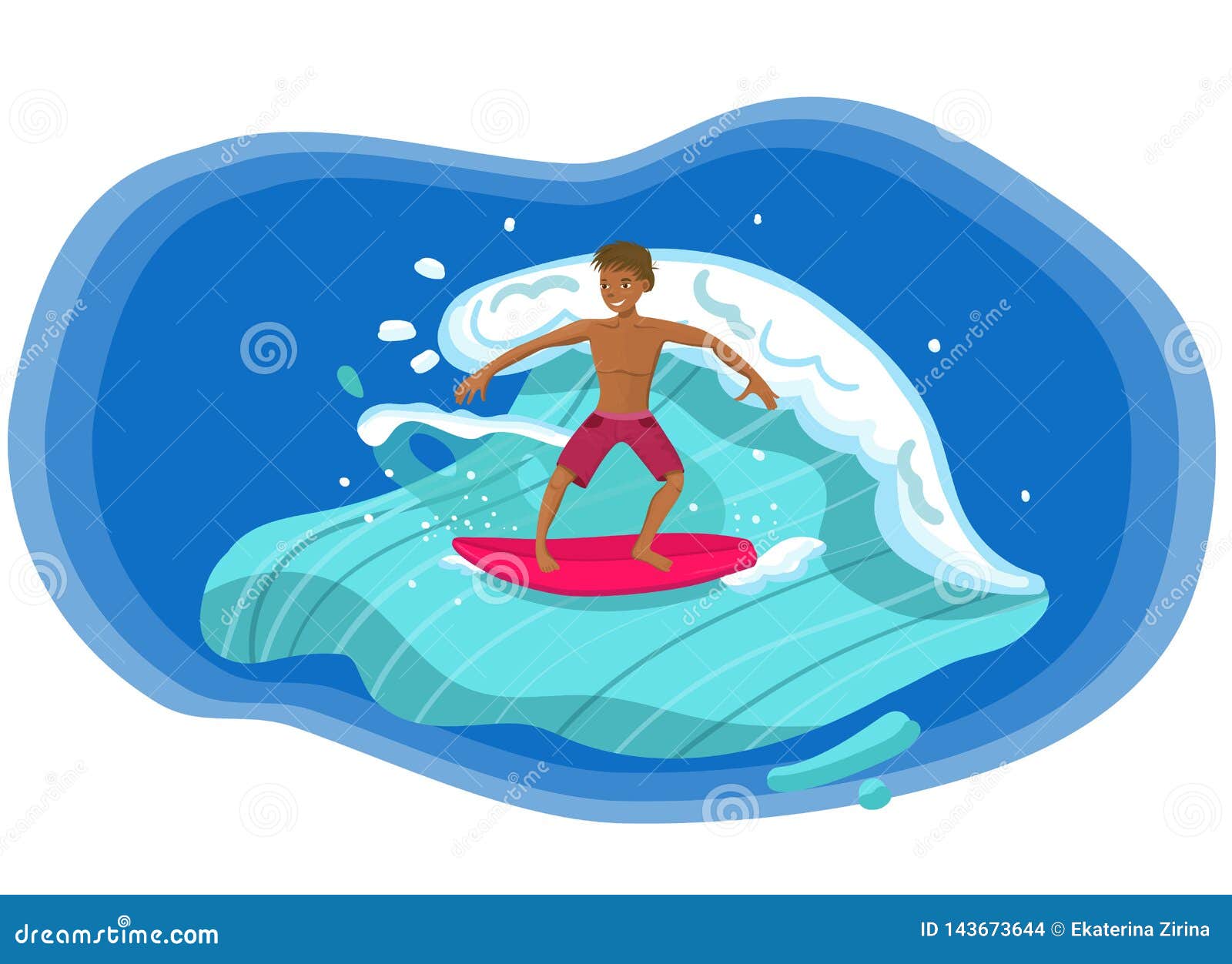 Surfer Riding Wave with Red Board Vector Image Stock Illustration ...