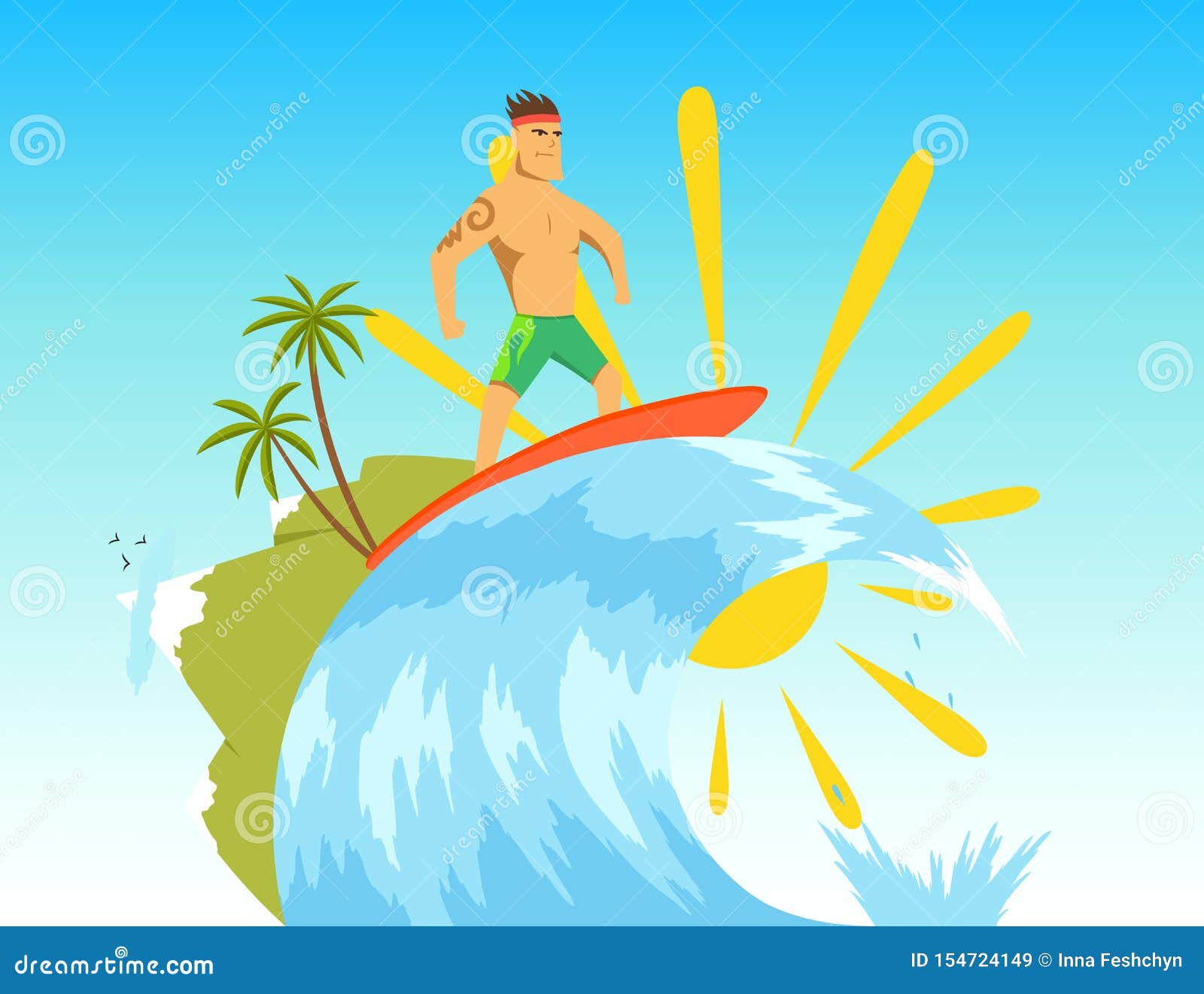Surfer Riding the Wave. Vector Illustration in Flat Stile. Stock Vector ... Surfer Riding the Wave. Vector Illustration in Flat Stile. Stock Vector ...