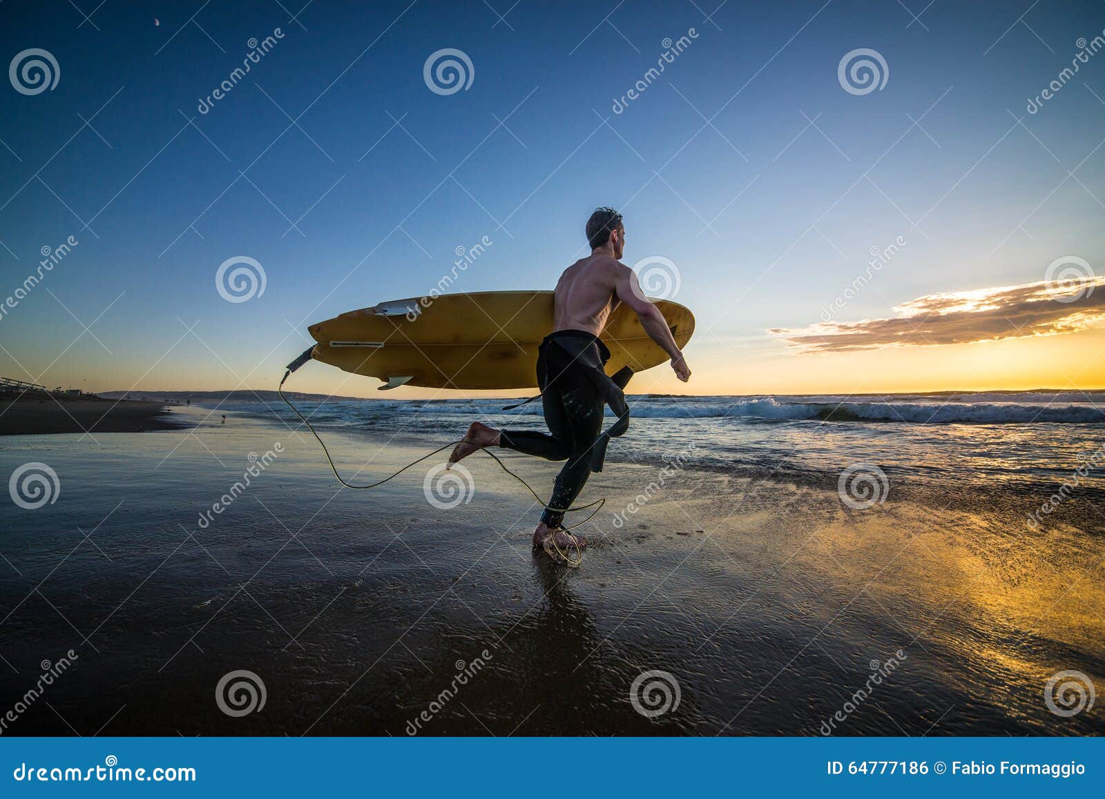Surfer Running on the Beach Stock Photo - Image of calm, board: 64777186