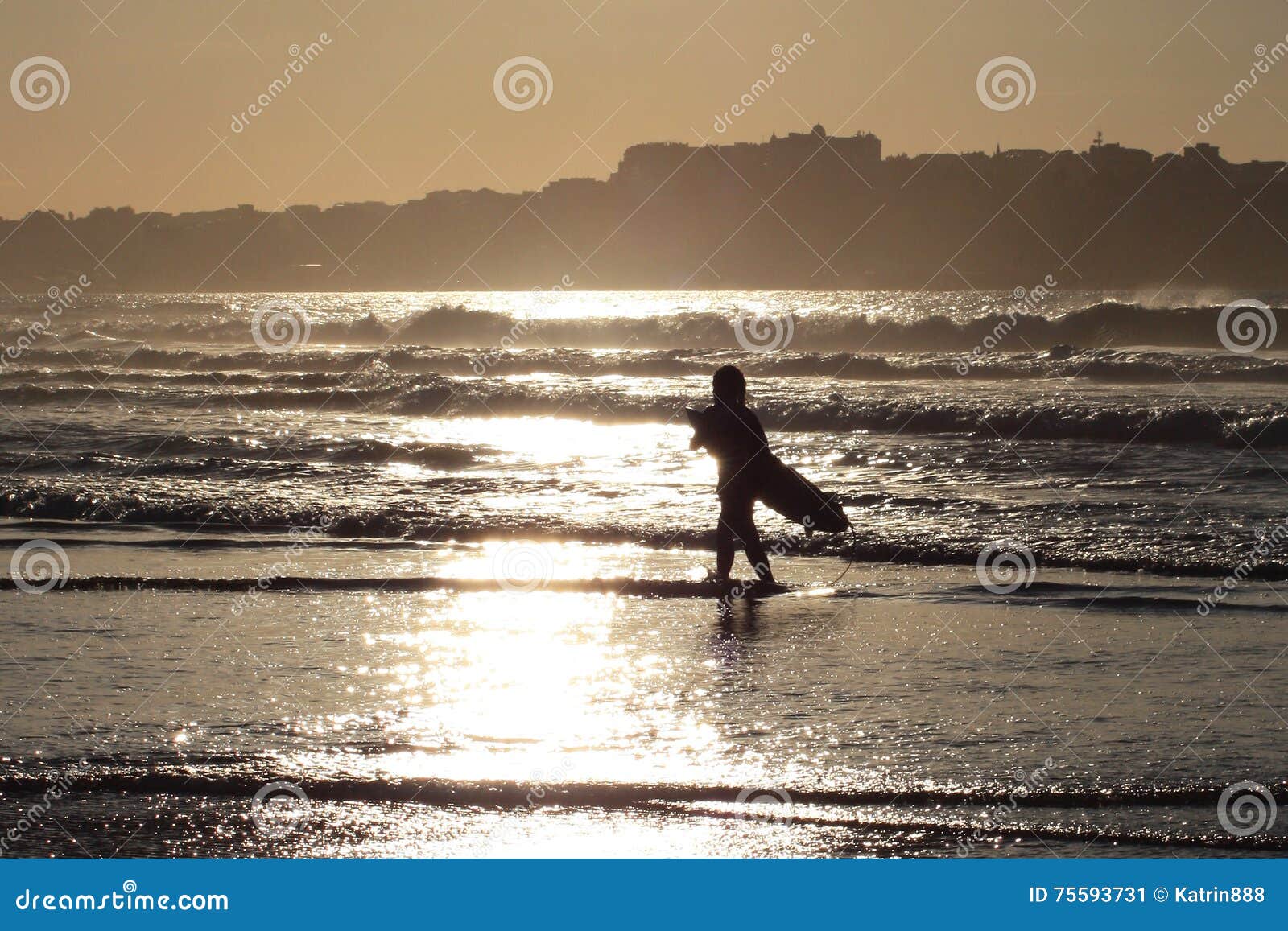 Surfer S Figure at Sunset Time Stock Image - Image of time, ocean: 75593731