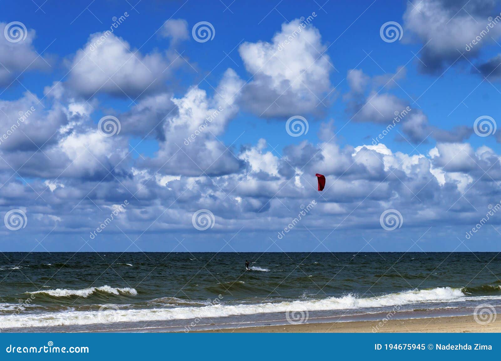 Surfer on the Sea, Storm Waves and Windsurfing Stock Image - Image of ...