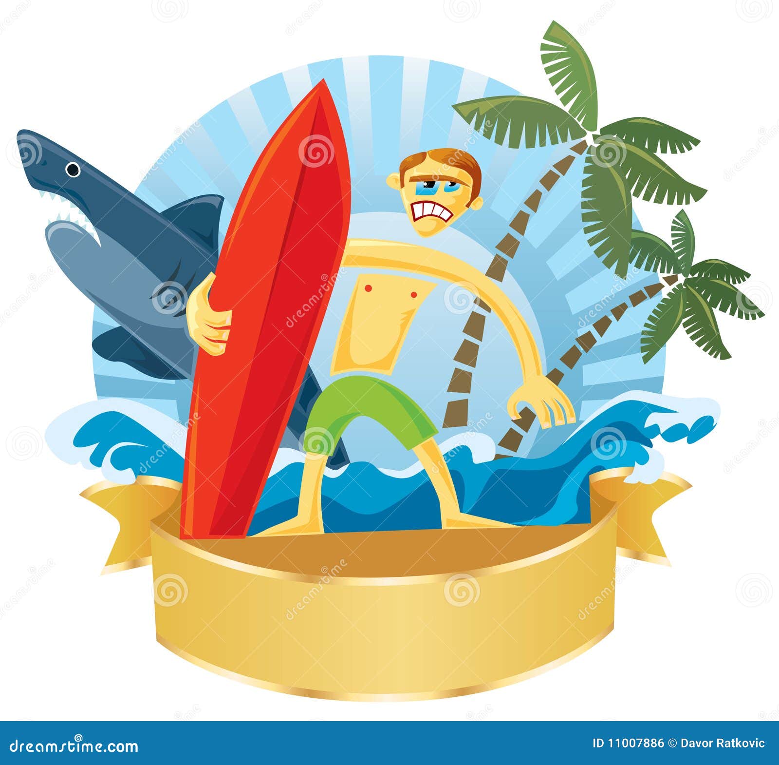 Surfer And Shark Attack, Vector Cartoon Illustration | CartoonDealer ...