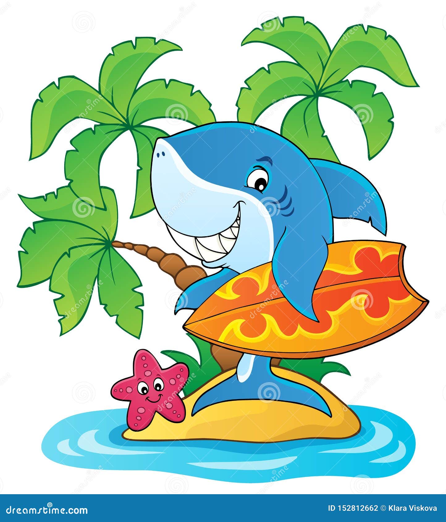 Surfer And Shark Attack, Vector Cartoon Illustration | CartoonDealer ...