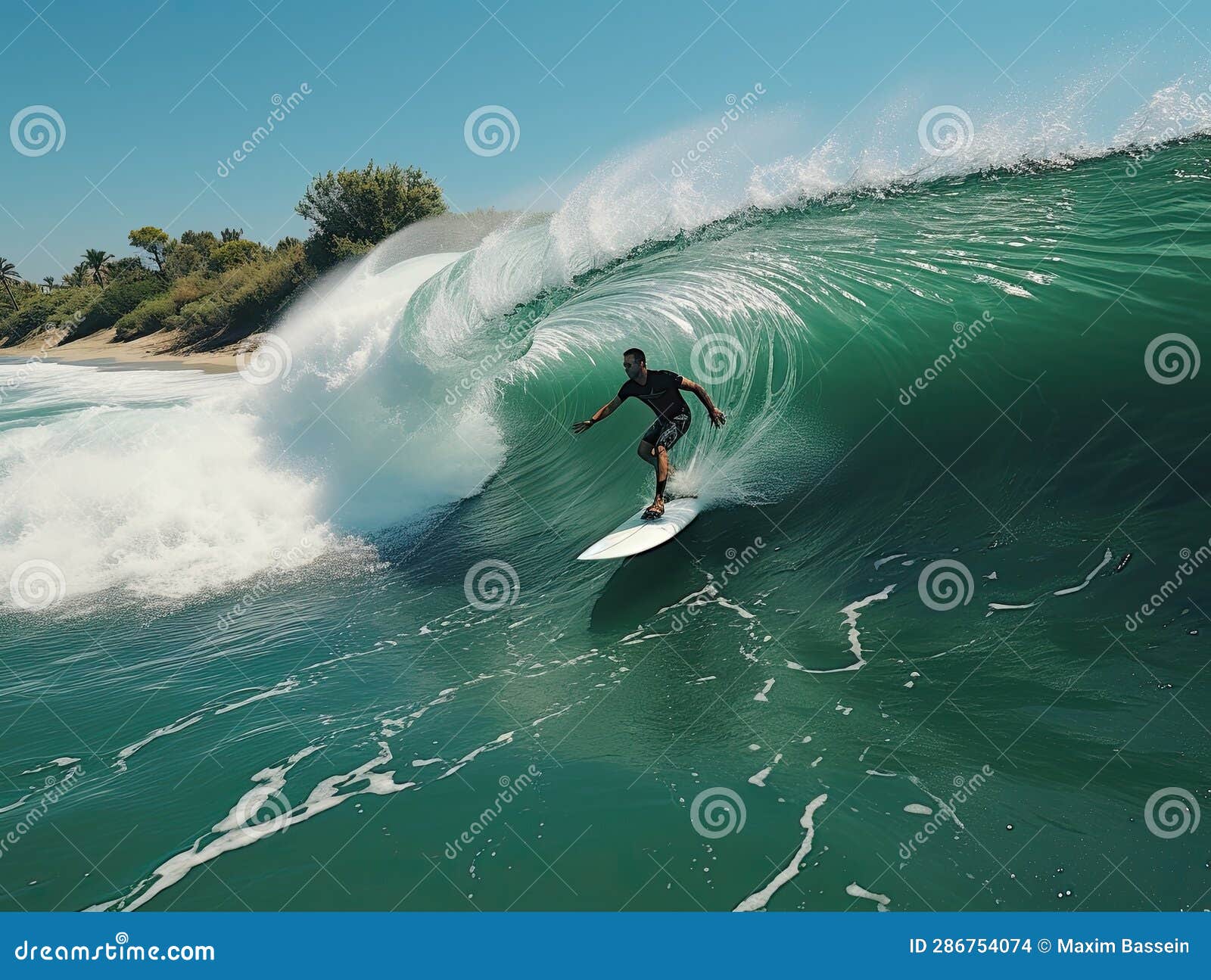 A Surfer Slides on a Large Ocean Wave on a Board. Generated by AI Stock ...