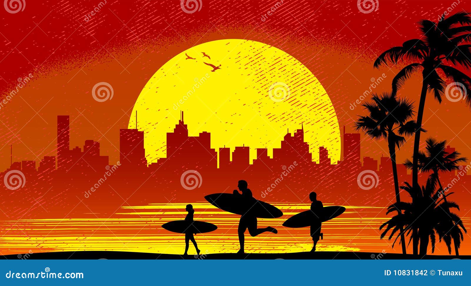 Surfer with sunset stock vector. Illustration of safari - 10831842