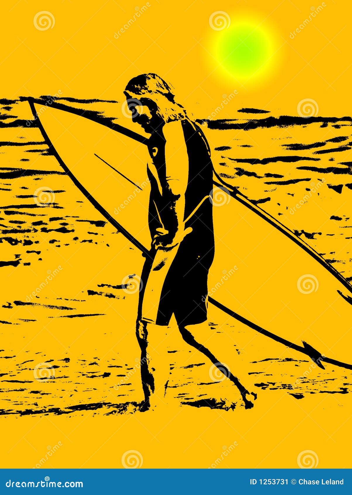 Surfer at sunset stock illustration. Illustration of competition - 1253731