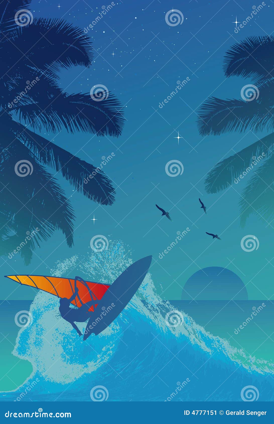 Surfer in the sunset stock vector. Illustration of star - 4777151