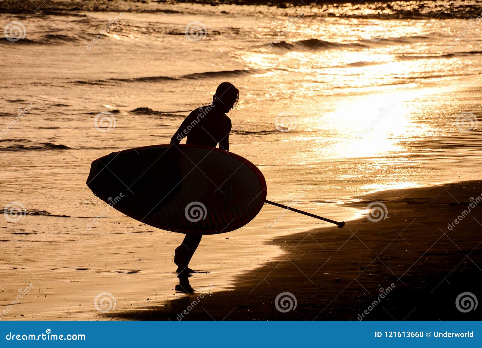 Surfer at Sunset on a Calm Ocean Stock Photo - Image of australia ...