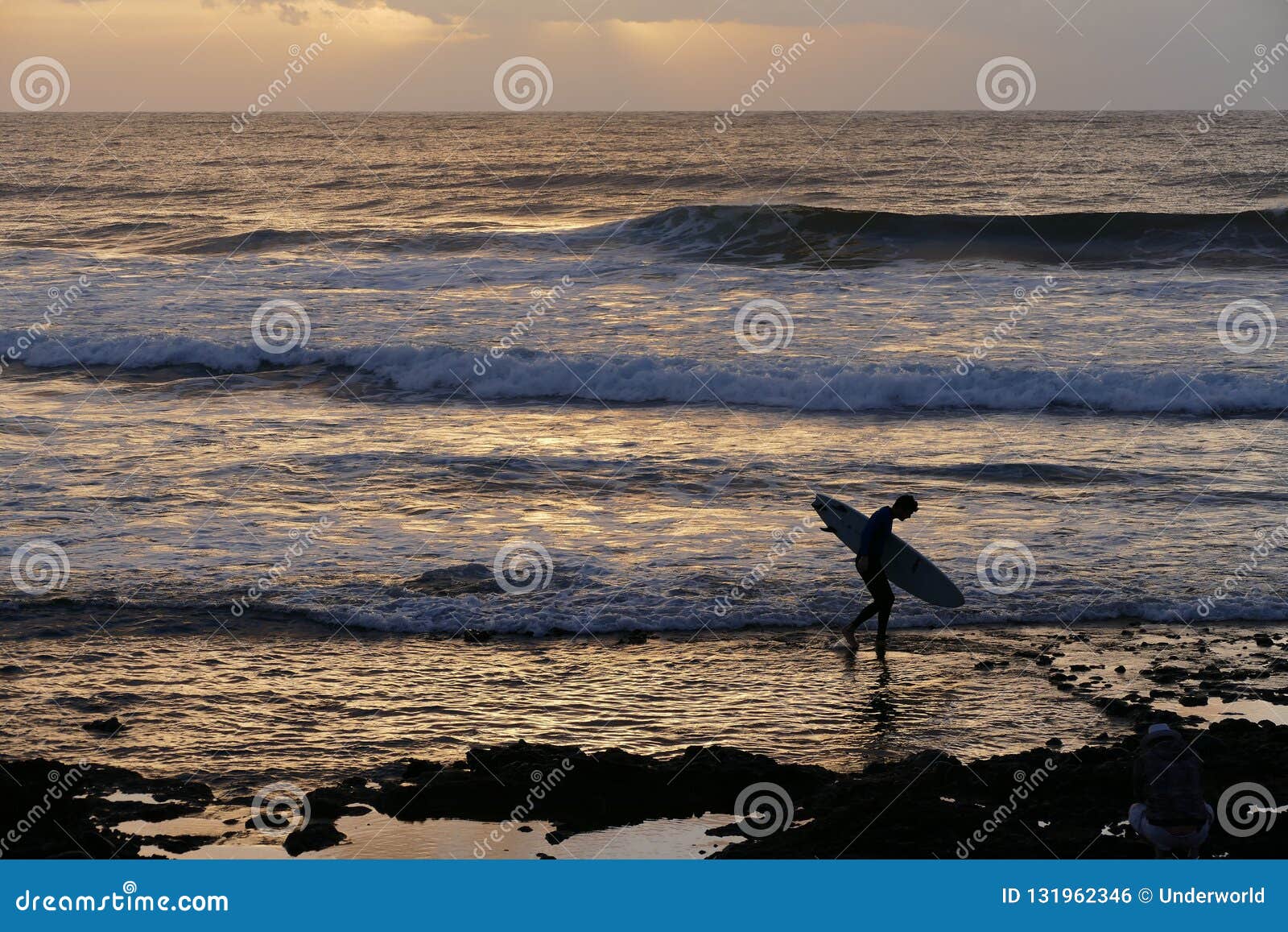 Surfer at Sunset on a Calm Ocean Stock Photo - Image of sunrise ...