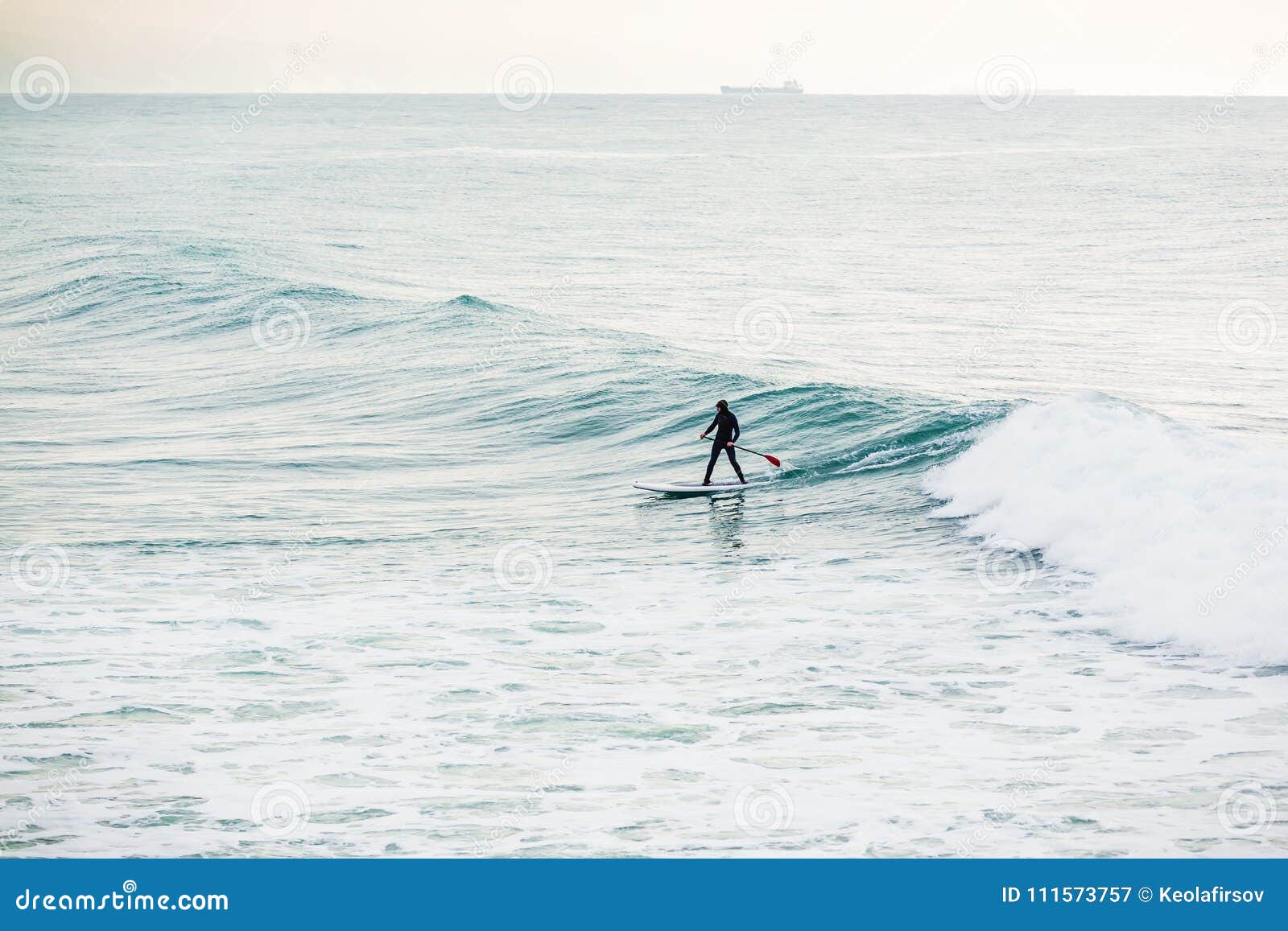 Surfer on Sup Board on Ocean Waves. Stand Up Paddle Boarding in Ocean ...