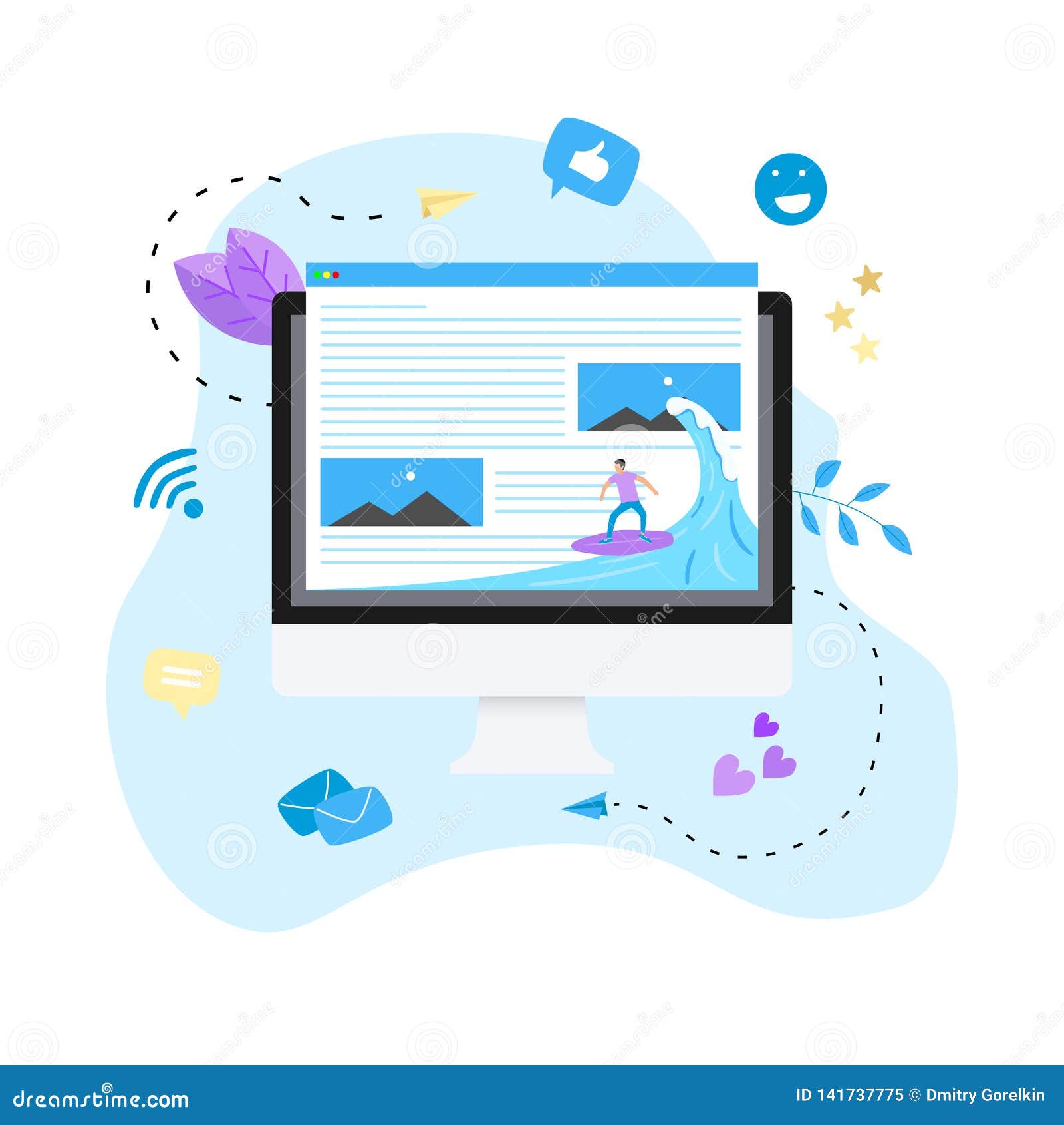Surfer Surfing a Wave Web Page Vector Illustration. Web Page Surfing ...